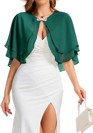 Bbonlinedress Boléro Cardigan Veste Elégant Chic Châle Gilet bouclé Court Femme en Mousseline de Soie pour Mariage Soirée à Deux Couches Dark Green