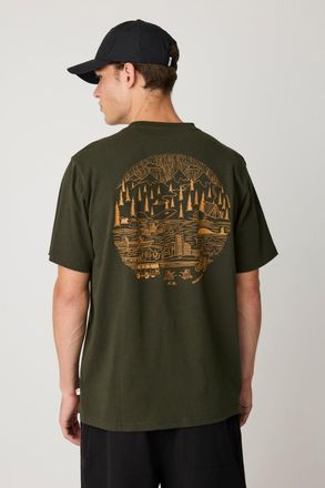 Knowledge Cotton Apparel Herren vegan T-Shirt Mit Aufdruck Auf Der R&uuml;ckseite Forest Night Gr&uuml;n
