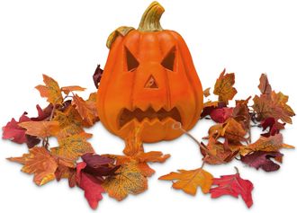 Matches 21 XXL Halloween-Kürbis Set mit Herbstgirlande - 30 cm Windlicht als Herbstdeko mit LED-Teelicht