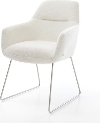 DELIFE Esszimmerstuhl Pejo-Flex Bouclé Soft Beige Kufengestell Edelstahl Taschenfederkern, Esszimmerstühle