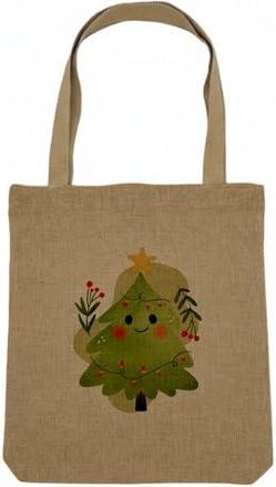 Fabulous Sac Shopping Tote Bag Aspect Lin - Sapin de Noel Dessin Illustration Mignon Magie de Noel - Sac Courses Toile Epaisse 360g Beige Naturel Cabas Port&eacute; E