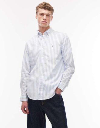 Tommy Hilfiger Flex - Hellblau gestreiftes Hemd aus Popeline