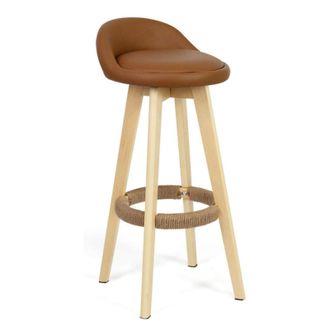 Generic Barhocker, drehbarer Barhocker, Beine aus massivem Naturholz, Sitzfl&auml;che aus PU-Leder, Vintage-Hocker, Esszimmerstuhl