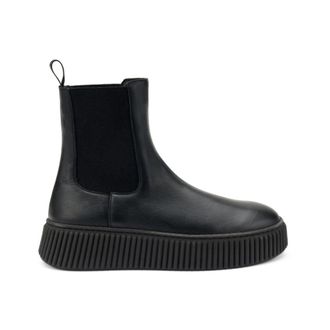 Frau Schwarze Leder-Beatles-Stiefel mit geriffelter Sohle - - Shoes - Damen - Schwarzk - 37 EU