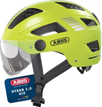 ABUS Stadthelm Hyban 2.0 ACE - Fahrradhelm mit Visier, Licht und ABS-Hartschale - f&uuml;r Damen und Herren - Gelb, Gr&ouml;&szlig;e M, M (52-58 cm)