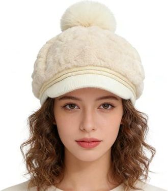 Generic Bonnet pour femme - Couvre-chef avec pompon, bonnet chaud avec bord, pour femmes et filles, pour la marche quotidienne, les trajets matinaux, les voya