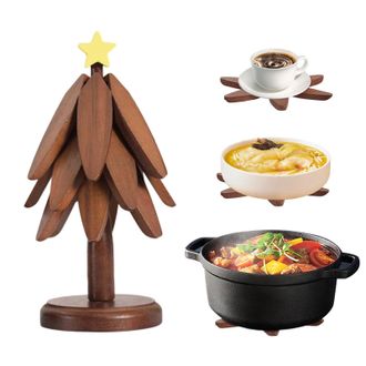 Generic Baumf&ouml;rmige Untersetzer f&uuml;r hei&szlig;e Gerichte - Rutschfester Faltbarer Holztisch Untersetzer F&uuml;r Teekanne - Weihnachtsbaum Hitzebest&auml;ndige Unterlage Schu