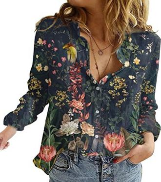 Onsoyours Femme Chemise Élégant Col V Blouse Manche Longue Avant Boutoné Chemisier Basique Tunique T-Shirt Hauts Plage Décontracté Tops C Noir XL