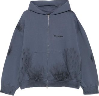 Balenciaga hoodie zippé à logo imprimé - Bleu