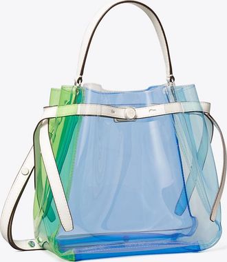 Tory Burch Damen Transparente Romy Bucket Bag in Colorblock-Optik