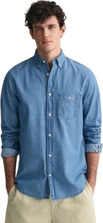 GANT Homme, Chemises, Bleu, Taille: M Chemise Chambray Indigo &agrave; Effet D&eacute;lav&eacute;