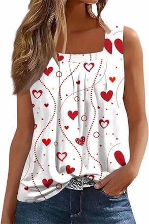 Generic D&eacute;bardeur pour femme en coton ample pour femme - Blanc - Avec imprim&eacute; - Tunique moderne - Sans manches - Respirant - D&eacute;bardeur - Col en U - T-shirt &agrave; 