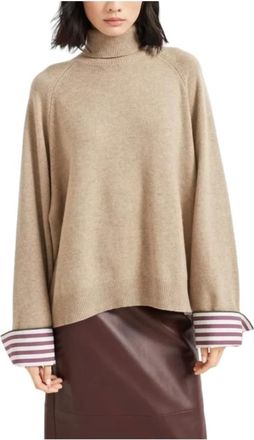 Brunello Cucinelli Femme, Pulls, Beige, Taille: 40 FR Pull Col Roul&eacute; avec Monili
