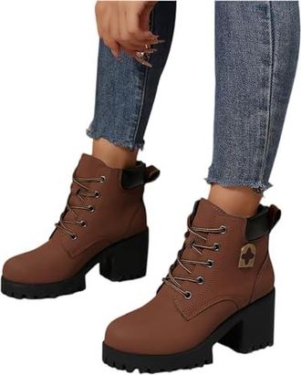 Generic Bottines &agrave; lacets pour femme avec talon &eacute;pais - Style d&eacute;contract&eacute; - Bottes de motard courtes - Bout rond - Bottes de mi-saison &eacute;l&eacute;gantes, a02, 18 mois