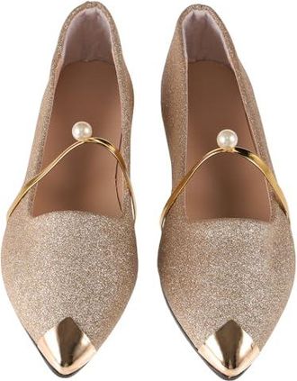 Yarnow Escarpins Plates Couleur Chair Nacr&eacute;s &agrave; Perles, Confortables Et Antid&eacute;rapantes, pour Femmes, Au Travail, Shopping Et &Eacute;v&eacute;nements