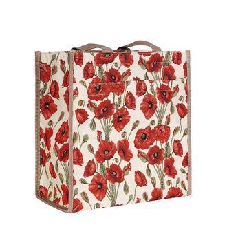 SIGNARE Gobelin Rot und Weiß Damen Einkaufstasche Schultertasche mit Mohn (Shop-POP), Mohnblume/Ausflug, einfarbig (Poppy/Getaway Solids), Medium