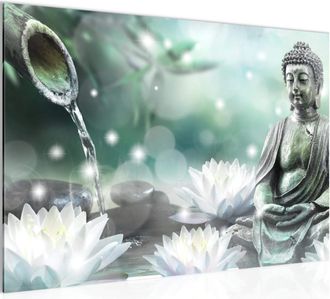 Runa Art Bild Feng Shui Buddha Modern Wandbilder Wohnzimmer Schlafzimmer 1 Teilig - Made In Germany - Zen Grau T&uuml;rkis Flur 018215b