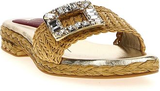 Roger Vivier Raffia with Jewel Buckle Sandals - Gold