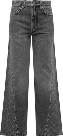 Marine Serre Femme, Jeans, Gris, Taille: 36 FR Moon Laser Grey Wash Denim Baggy Jeans