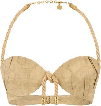 Roberto Cavalli Femme, Tops, Beige, Taille: 38 FR Haut Bralette en Jacquard avec D&eacute;tail de Corde