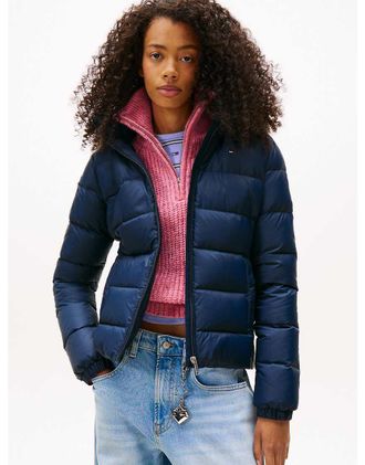 Tommy Jeans Figurbetonte Jacke in Blau mit Kunstpelz-Kapuze und Daunenf&uuml;llung