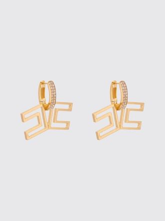 Elisabetta Franchi Boucles doreilles pendantes en m&eacute;tal dor&eacute; avec monogramme et strass