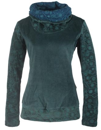 vishes Alternative Bekleidung - Damen Rollkragen Samtpullover Sweater aus Baumwolle Bedruckt t&uuml;rkis 42
