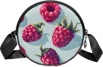 Generic Petit sac &agrave; bandouli&egrave;re Circle pour femme, motif framboise, sac &agrave; dos &agrave; bandouli&egrave;re avec fermeture &eacute;clair, bretelles r&eacute;glables, sac &agrave; main rond d&eacute;cont