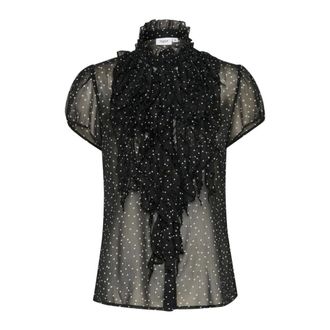 Saint Tropez Chemise Crinkle SS Noir Glace Coeurs - Femme - Blouses et Chemises - Noir - Taille: 36 FR