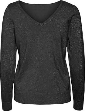 Vero Moda Vmhappyshine Ls Pull 2 Voies Boo Tricot, Noir/D&eacute;tails : w. DTM Lurex, L Femme