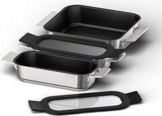 Bosch HEZ9FF030, Flex Pfannen-Set, Induktionsgeeignete Pfannen (Medium und Klein) mit Glasdeckel, 3-Schicht-Antihaftbeschichtung, Backofenfest bis 220 Grad 