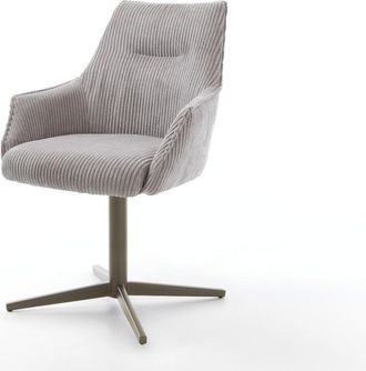 DELIFE Drehstuhl Alja-Flex mit Armlehnen Cord Silbergrau Fußkreuz Effektfinish Titan 360° drehbar Taschenfederkern, Esszimmerstühle