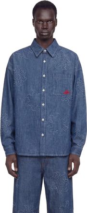 Marni Frayed Sun Motif Shirt in Chambray