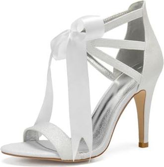 Generic Chaussures De Mariee Femme Bout Ouvert Btide Cheville Boucle Stylet Talons Sandales Mariée Bal Été Sandale Talon 10.5Cm,Ivoire,40 EU