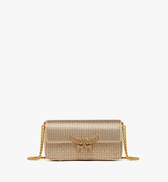 MCM Himmel Schultertasche aus Satin mit Kristallen BEIGE CRYSTAL SATIN