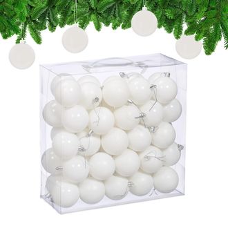 Relaxdays Weihnachtskugeln im 50er Set, Kunststoff, D: 6 cm, runde Weihnachtsbaumdeko, Baumschmuck bruchsicher, weiß