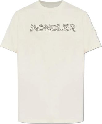 Moncler Homme, Tops, Beige, Taille: M T-shirt avec logo brod&eacute;