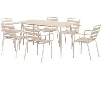 OUTSUNNY Salon de jardin 6 places 7 pi&egrave;ces - table &agrave; manger 6 chaises empilables - acier thermolaqu&eacute; beige