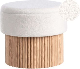 Beliani Beliani - Pouf de Rangement en Boucl&eacute; Si&egrave;ge Rembourr&eacute; Base en Bois Rond Table Basse Occasionnelle Blanc Cass&eacute; Richey