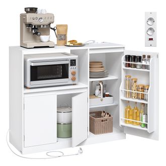 Vasagle Custos Kollektion - K&uuml;chenschrank, Aufbewahrungsschrank, Sideboard mit Arbeitsplatte, Mikrowellenregal, mit 1 offenem Fach, 3 T&uuml;ren, verstellbaren Abl