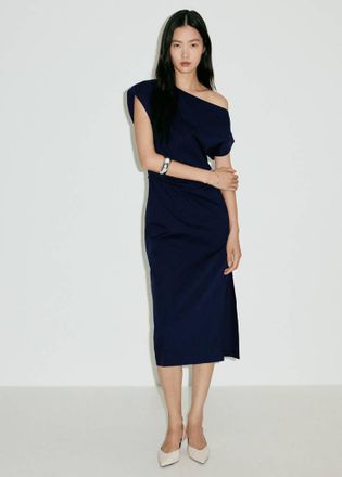 Mango Robe asym&eacute;trique fronc&eacute;e bleu - Femme - XXS - MANGO