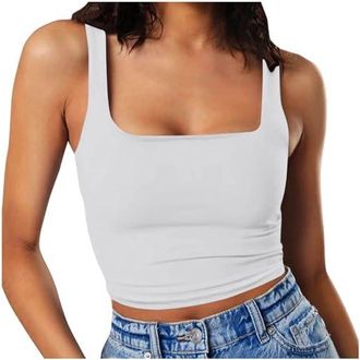 Generic Camisole tendance sans manches Y2K pour femmes, chemises d&eacute;contract&eacute;es, courtes, mignons, d&eacute;t&eacute;, printemps, d&eacute;bardeurs courts, col carr&eacute;, tendance, sor