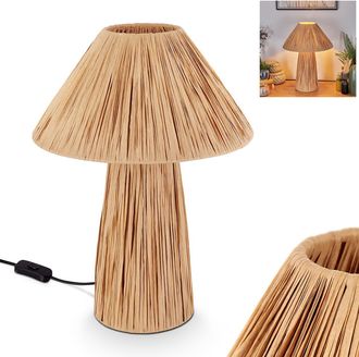 HOFSTEIN Tischleuchte Paiol, Tischlampe aus Metall/Papier in Beige/Natur, Leuchte im Vintage/Retro-Design mit Schirm aus Papier (&Oslash; 32 cm) u. An/-Auschalter am 