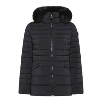Peuterey Veste Courte Noire &agrave; Capuche en Fourrure - Femme - Vestes - Noir - Taille: 36 FR