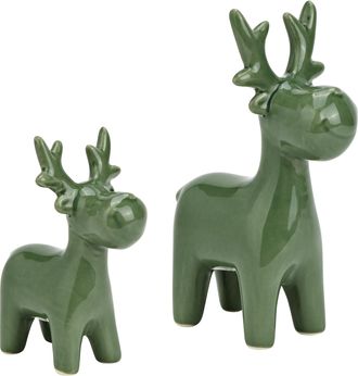 Matches 21 Keramik Winter Dekofiguren Set Rentier grün - Moderne Weihnachtsdeko für Innen im Scandi-Stil