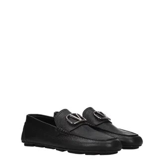 Valentino Garavani Mens Black Leather Slip-On Loafers