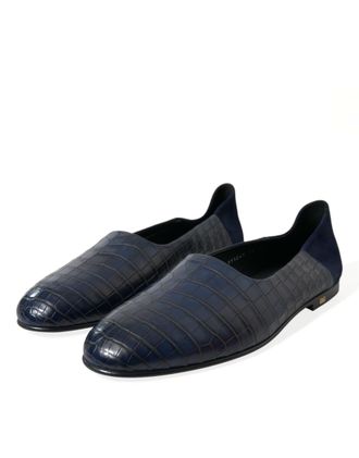 Dolce & Gabbana Mens Blue Crocodile Leather Loafers Slip On Shoes