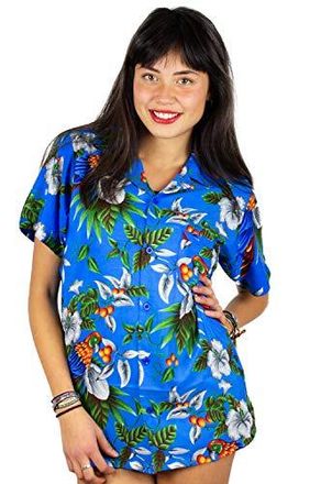 V.H.O. Funky Chemisiert Hawaïenne Chemise, Manche Courte, Cherryparrot, Bleu, L