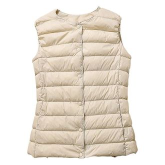 Generic Doudoune sans manches pour femme, pliable, l&eacute;g&egrave;re, boutonn&eacute;e, matelass&eacute;e, couleur abricot, taille XL