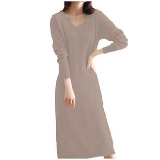Generic Robe Longue en Laine &agrave; Col en V pour Femme - Style Fran&ccedil;ais - Superpos&eacute;e pour lHiver - Confortable, Chaude et D&eacute;contract&eacute;e - &agrave; Paillettes - Costume po